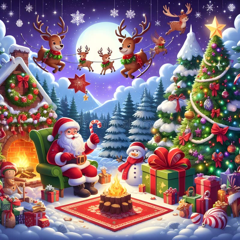 Very Beautiful Animated Vector Christmas Scene Stock Illustration ...