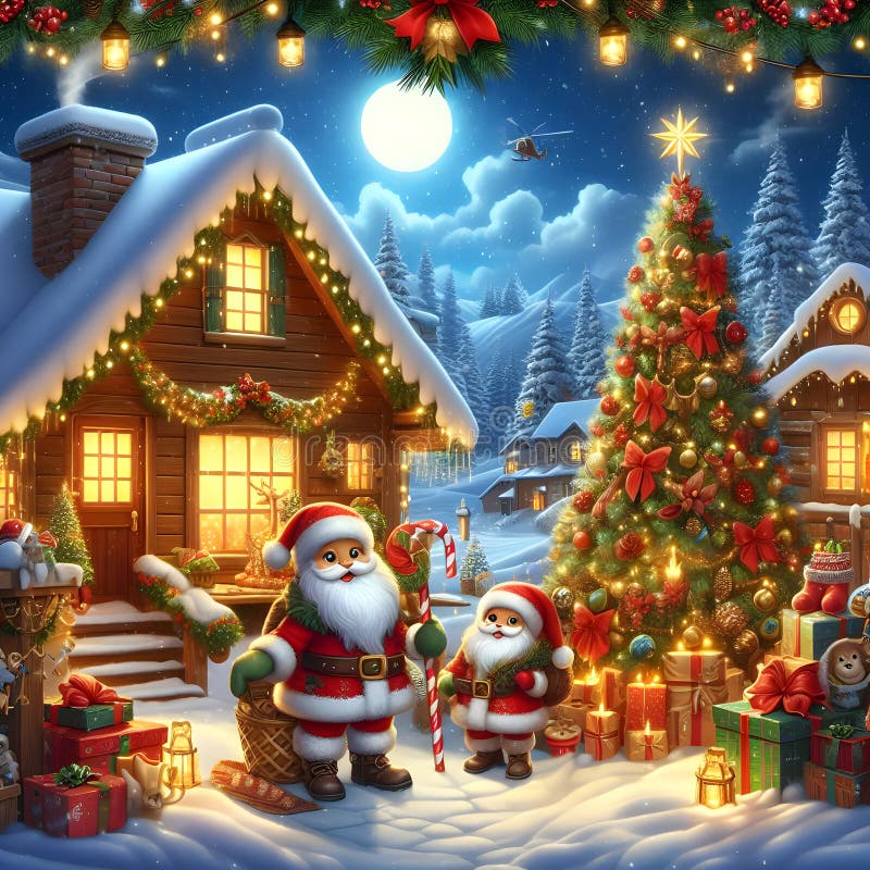 Very Beautiful Animated Vector Christmas Scene Stock Illustration ...