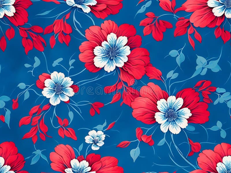 Very Beautiful Red and Blue Flowers Pattern Stock Illustration ...