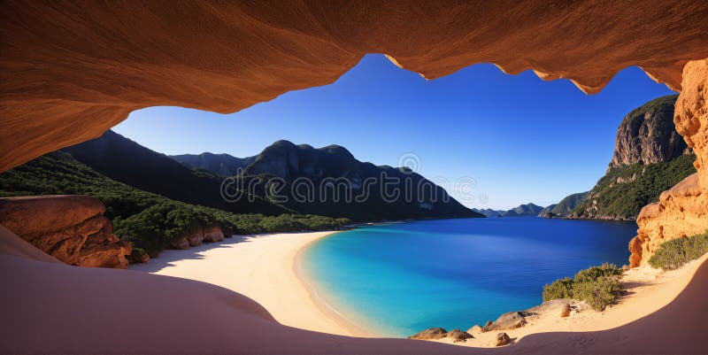Very Beautiful Sea View from a High Angle in a Stone Cave Stock ...