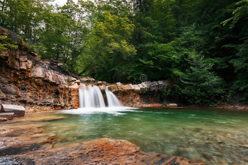Very Beautiful Spring Waterfall in the Valley of the River Jean in the ...