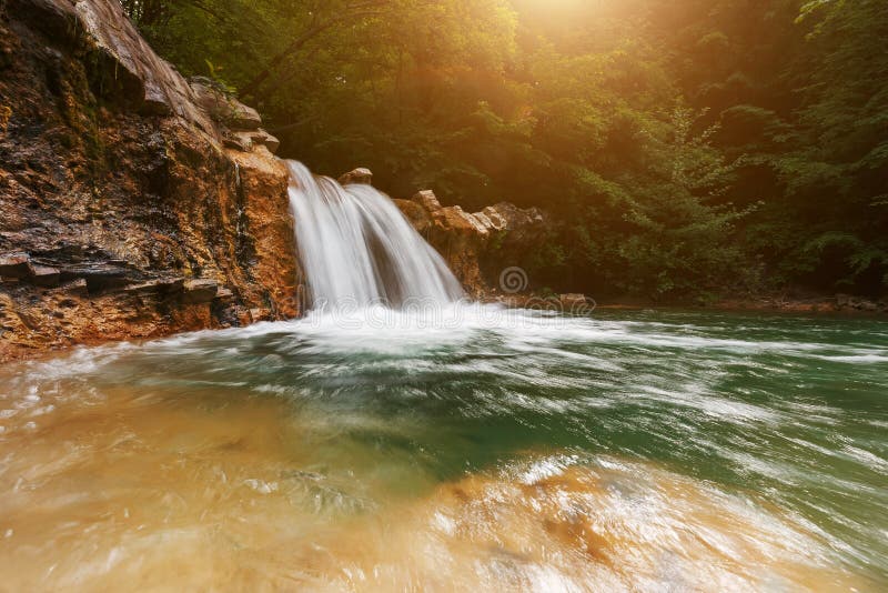 Very Beautiful Spring Waterfall in the Valley of the River Jean in the ...