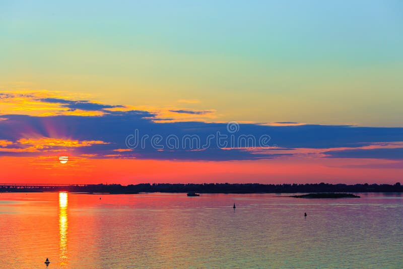 Very Beautiful Sunset Over the River.. Stock Image - Image of cloud ...