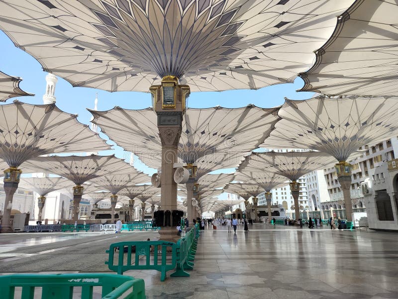 The Very Beautiful Umbrella of the Nabawi Mosque in Medina Stock Image ...