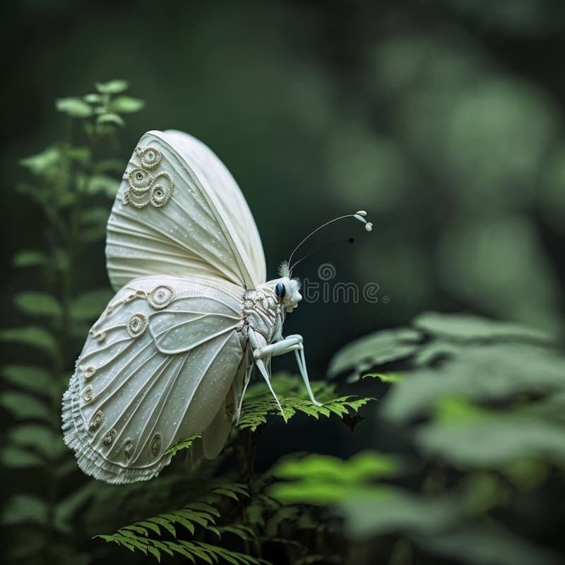 A Very Beautiful White Butterfly is Sitting on a Green Leaf Stock Image ...