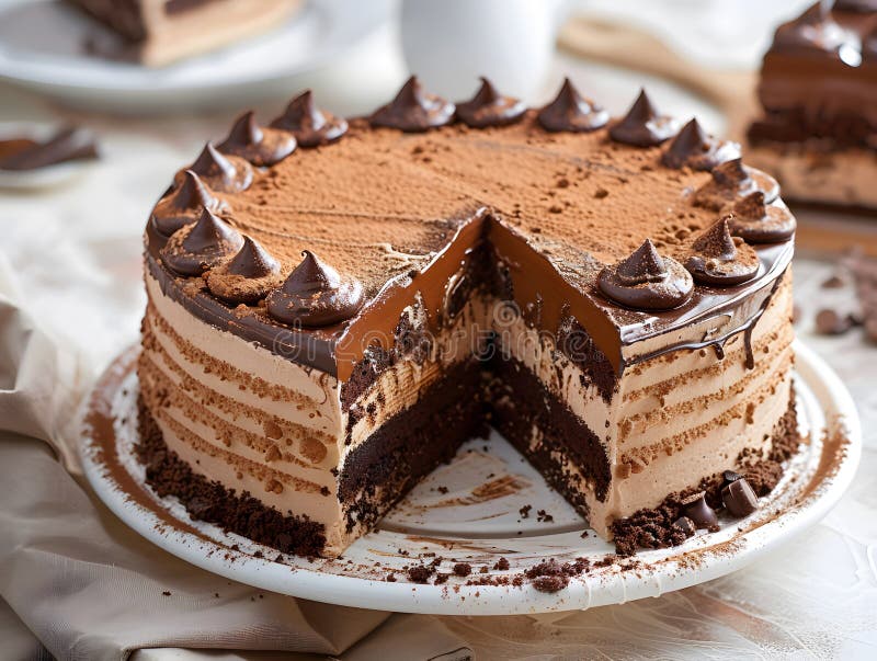 A Very Big Cake with Chocolate Cream Stock Illustration - Illustration ...