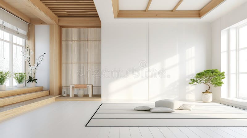 Very Bright Huge Spacious Room with White Walls and Wooden Elements ...