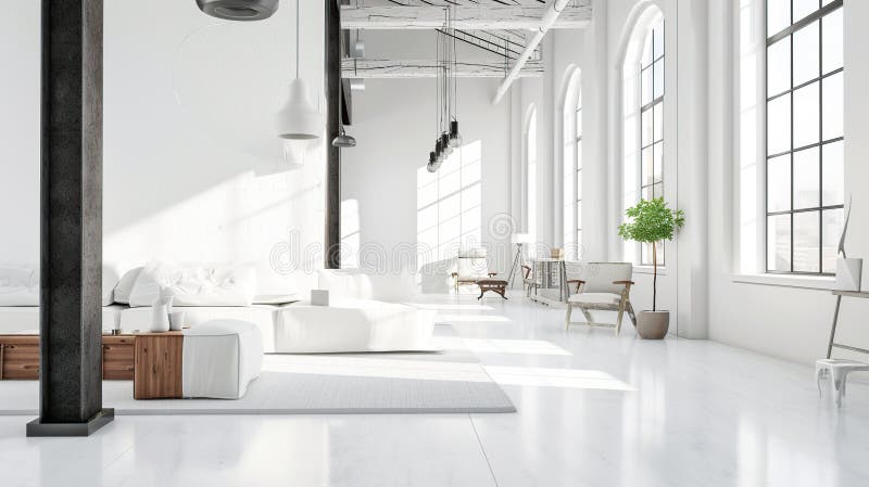 Very Bright Huge Spacious Room with White Walls and Wooden Elements ...