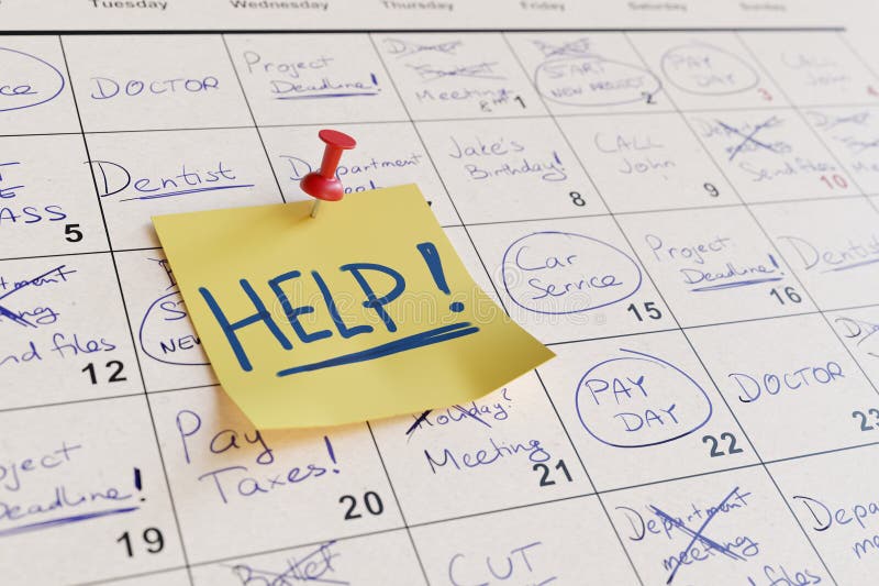 Very Busy Calendar with Many Notes and Sticky Note with Help. 3D ...
