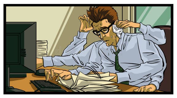 Very busy office worker. stock vector. Illustration of elegance - 129757906