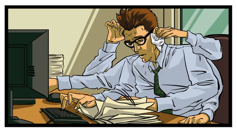 Very busy office worker. stock vector. Illustration of elegance - 129757906