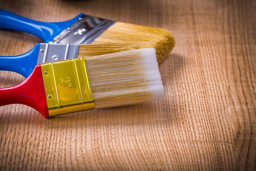 Very Close Up View on Stack of Three Paint Brushes Stock Image - Image ...