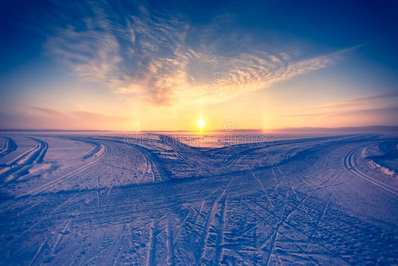 Very Cold Day Sunset Scenery from Sotkamo, Finland. Stock Photo - Image ...