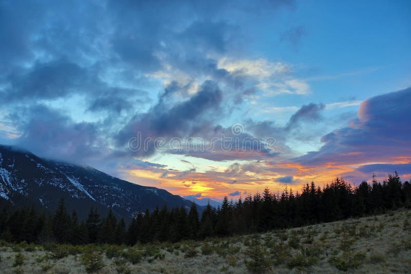 Very Colorful Sunset in the Mountains Stock Photo - Image of light ...