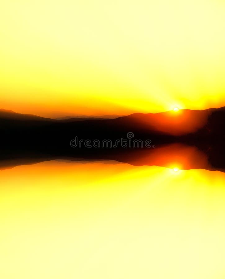Very Colorful Sunset Reflection Behind a Mountain. Stock Photo - Image ...