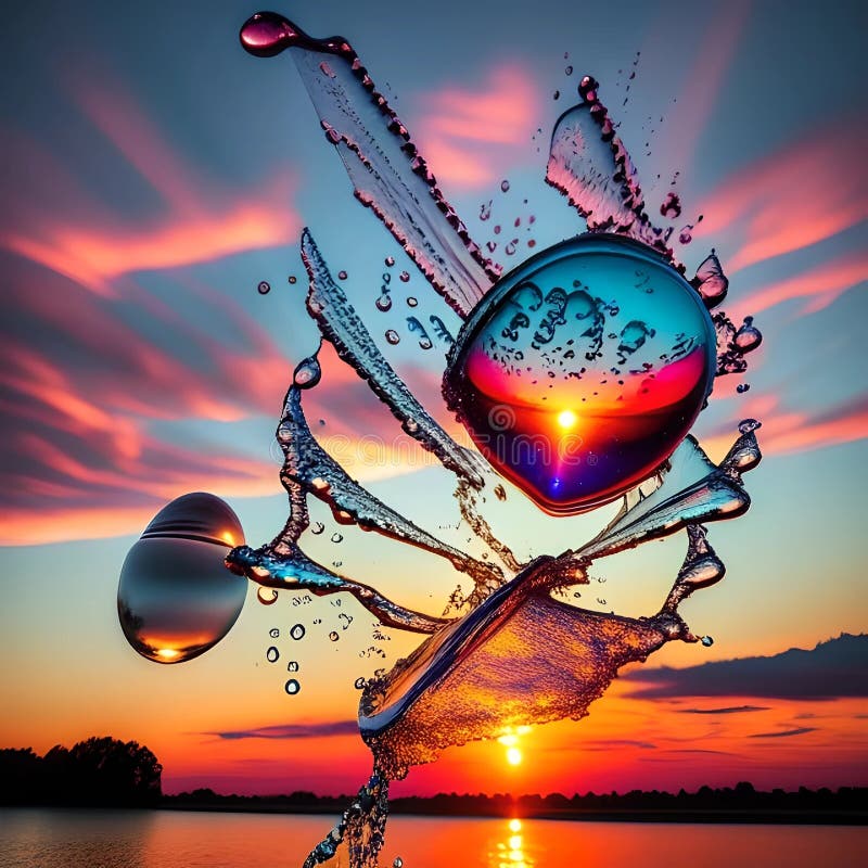 A Water Balloon Bursting Against a Sunset Sky, Generated by AI. Stock ...