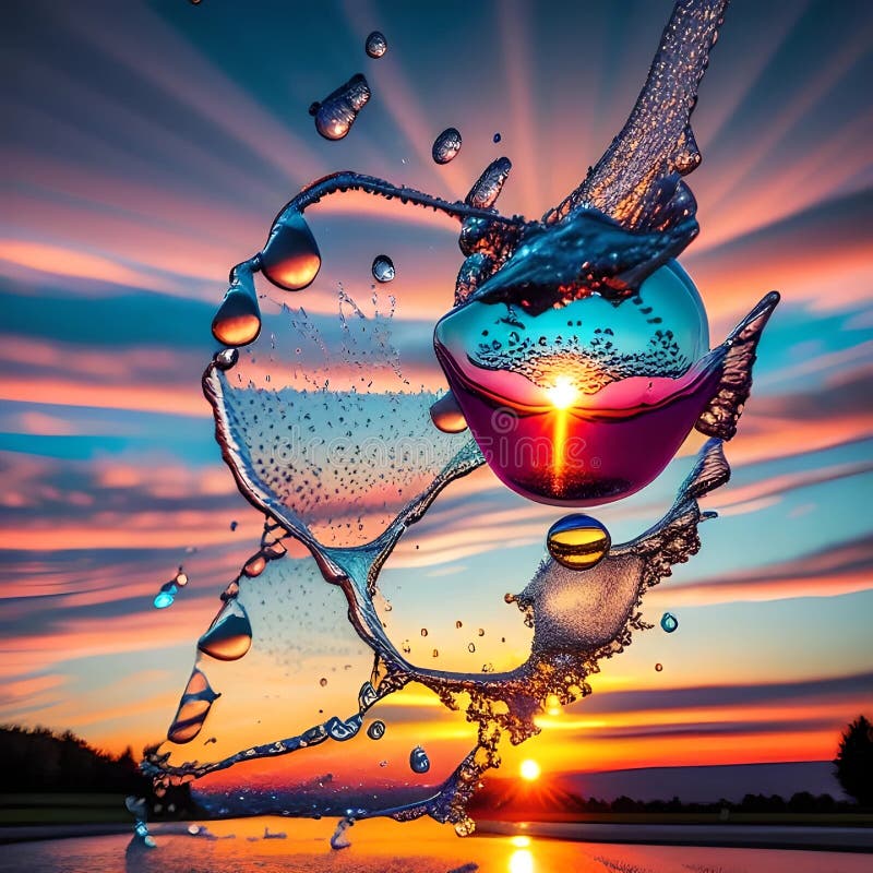 A Water Balloon Bursting Against a Sunset Sky, Generated by AI. Stock ...