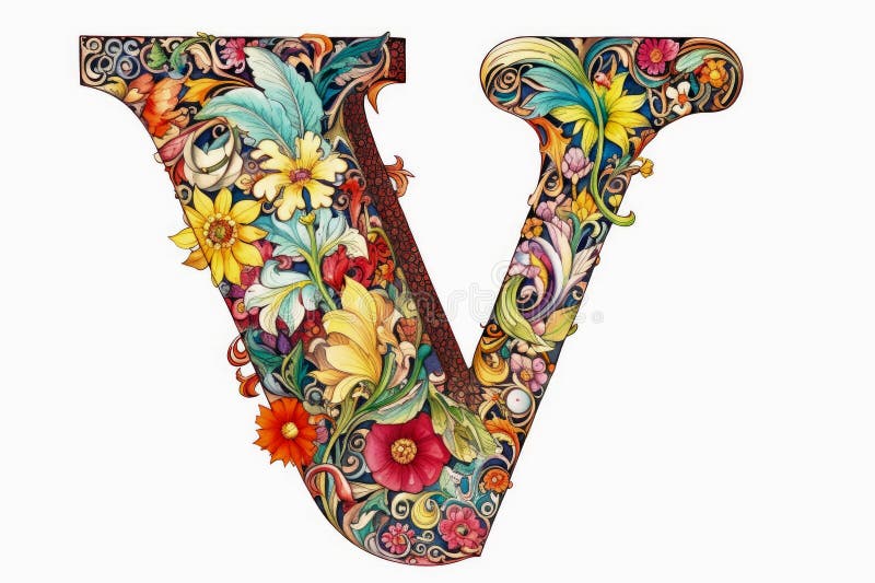 A Very Colourful and Ornate Letter V on a White Background Created with ...