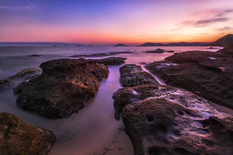 Very Colourful Sunset Over Rocks on the Coast on Phu Quoc in Vietnam ...