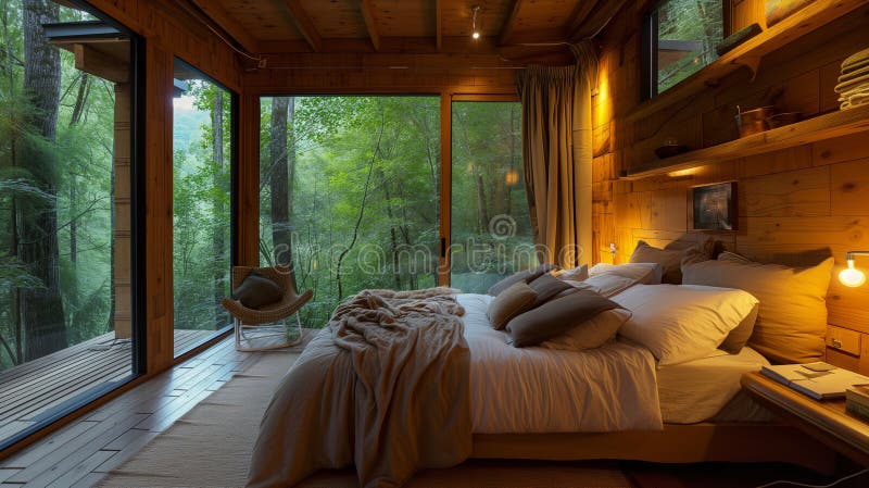 Very Cozy Bedroom in an Eco-friendly House in the Woods Stock Photo ...