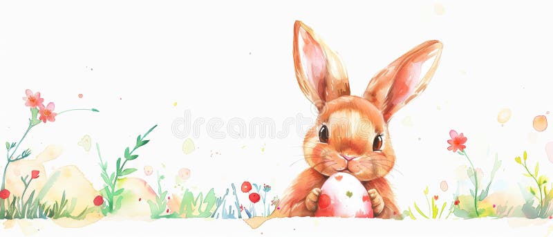 Very Cute Easter Bunny with Easter Egg and Copy Space Stock Illustration - Illustration of ...