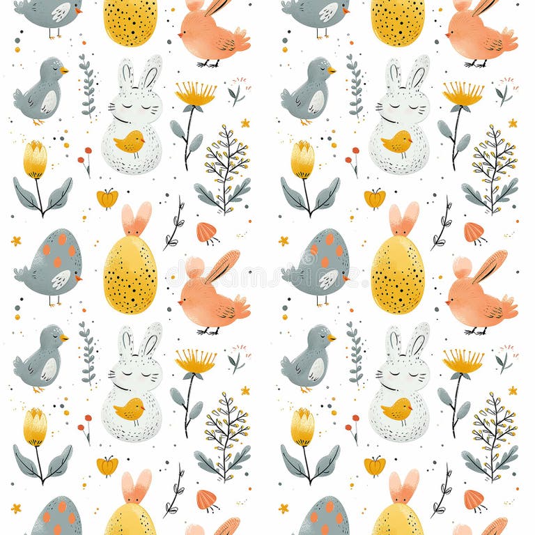 Very Cute Easter Clipart Seamless Pattern. Tile Stock Photo - Image of ...
