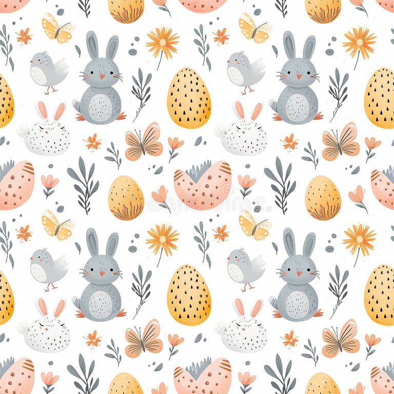 Very Cute Easter Clipart Seamless Pattern. Tile Stock Photo - Image of ...