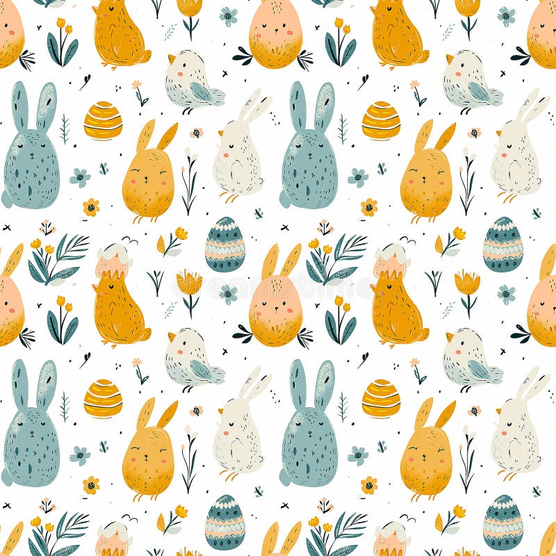 Very Cute Easter Clipart Seamless Pattern. Tile Stock Photo - Image of ...