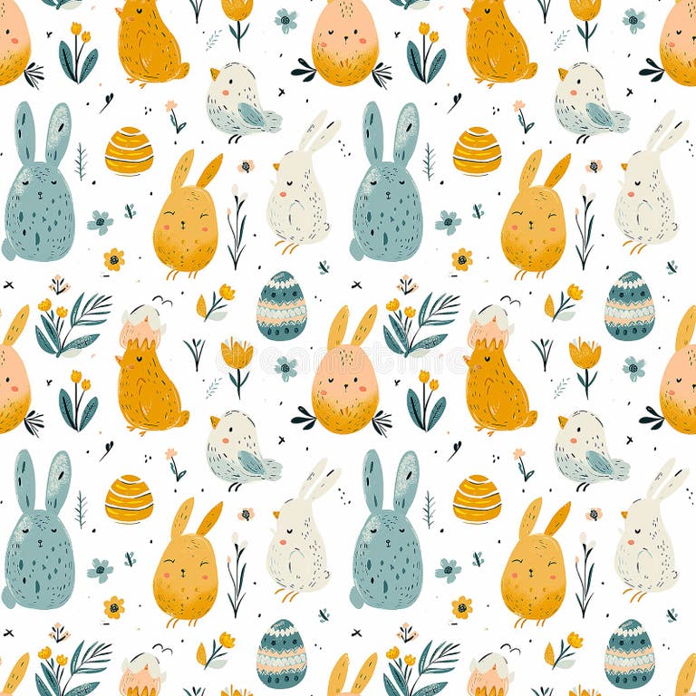 Very Cute Easter Clipart Seamless Pattern. Tile Stock Photo - Image of ...