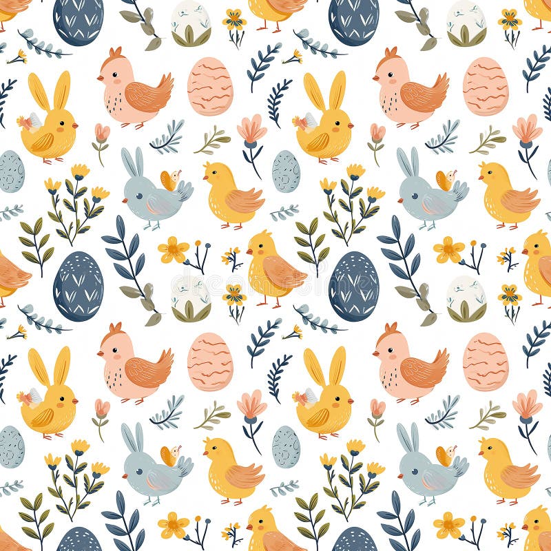 Very Cute Easter Clipart Seamless Pattern. Tile Stock Image - Image of ...