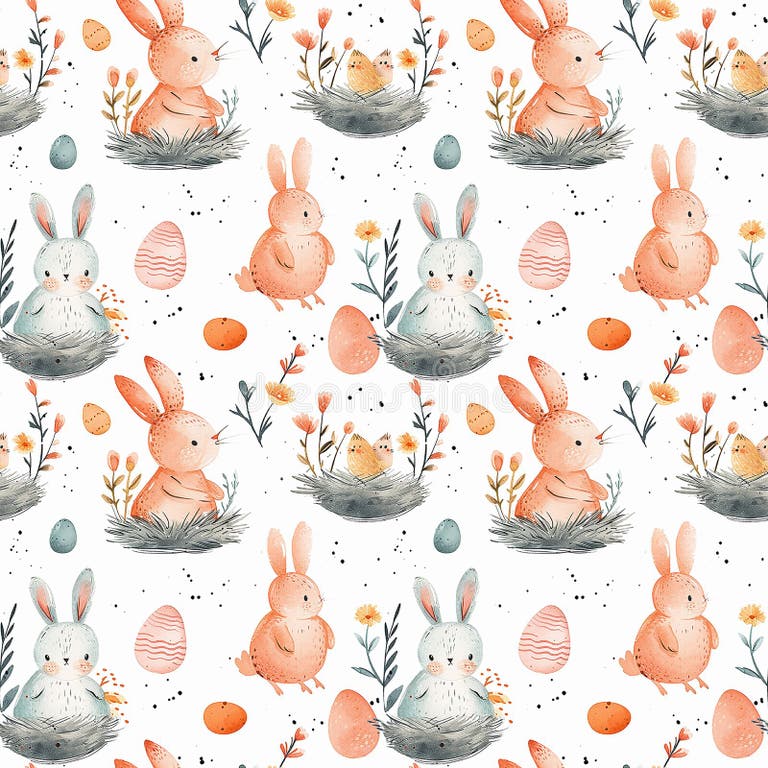 Very Cute Easter Clipart Seamless Pattern. Tile Stock Image - Image of ...