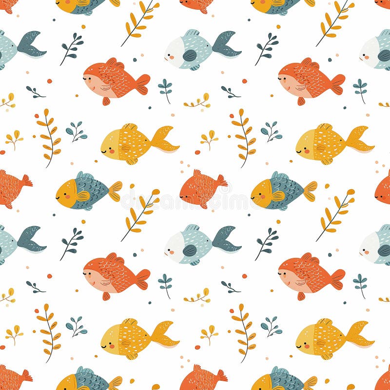 Very Cute Fish Clipart Seamless Pattern. Tile Stock Image - Image of ...