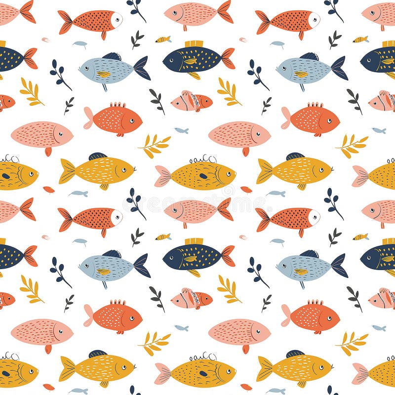 Very Cute Fish Clipart Seamless Pattern. Tile Stock Image - Image of ...