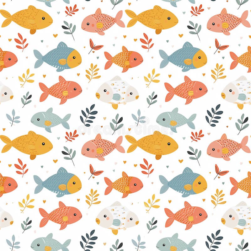Very Cute Fish Clipart Seamless Pattern. Tile Stock Image - Image of ...