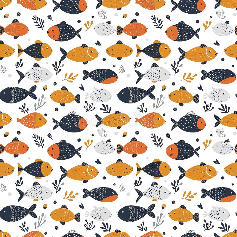 Very Cute Fish Clipart Seamless Pattern. Tile Stock Photo - Image of ...