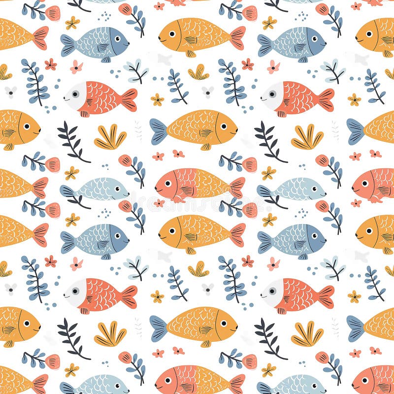 Very Cute Fish Clipart Seamless Pattern. Tile Stock Photo - Image of ...
