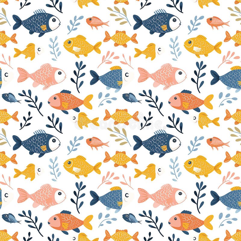 Very Cute Fish Clipart Seamless Pattern. Tile Stock Image - Image of ...