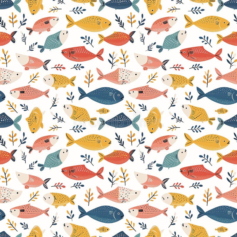 Very Cute Fish Clipart Seamless Pattern. Tile Stock Photo - Image of ...