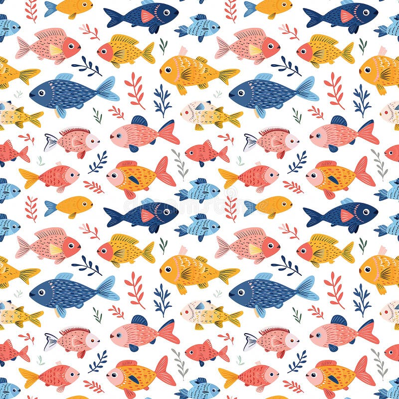 Very Cute Fish Clipart Seamless Pattern. Tile Stock Image - Image of ...