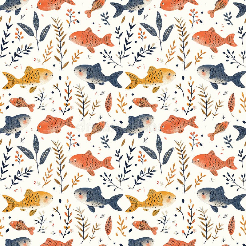 Very Cute Fish Clipart Seamless Pattern. Tile Stock Photo - Image of ...
