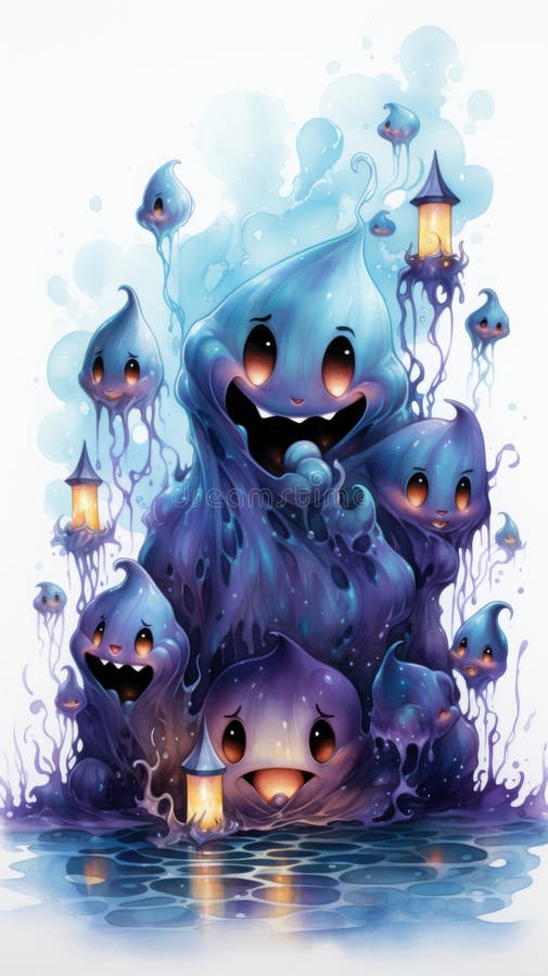 A Very Cute Little Blue Halloween Ghost Creatures. Generative AI Image ...