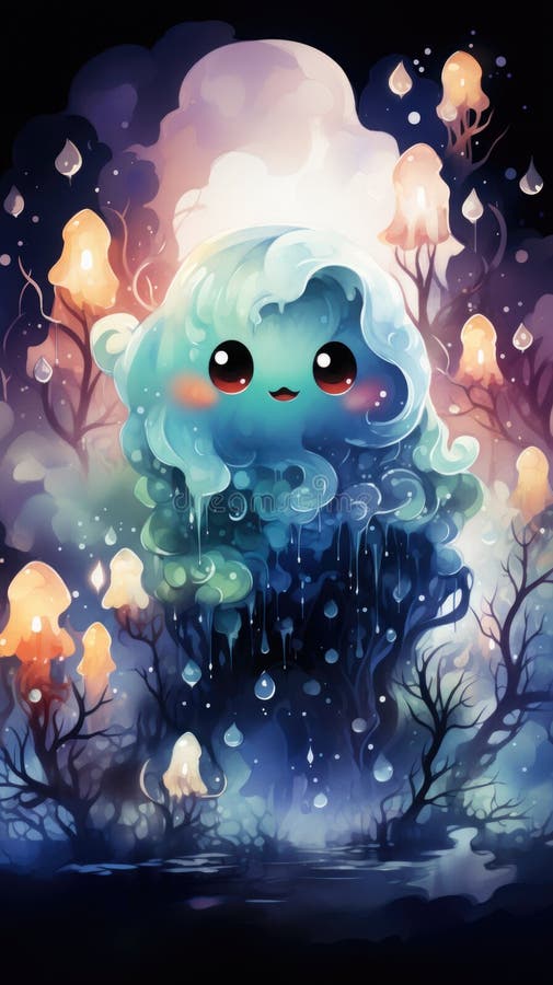 A Very Cute Little Blue Halloween Ghost Creatures. Generative AI Image ...