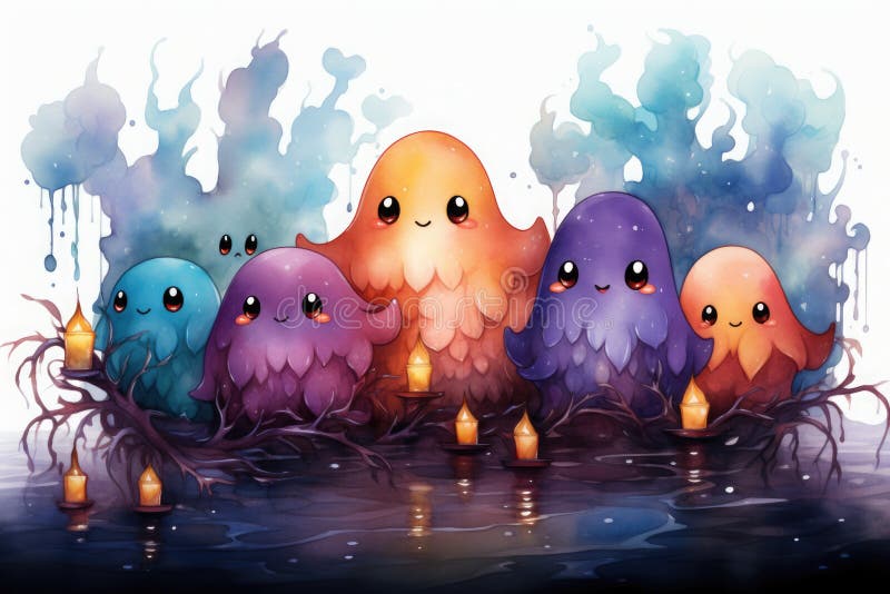 A Very Cute Little Blue Halloween Ghost Creatures. Generative AI Image ...