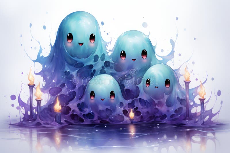 A Very Cute Little Blue Halloween Ghost Creatures. Generative AI Image ...