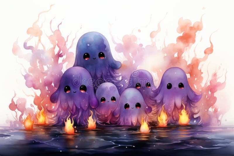 A Very Cute Little Blue Halloween Ghost Creatures. Generative AI Image ...