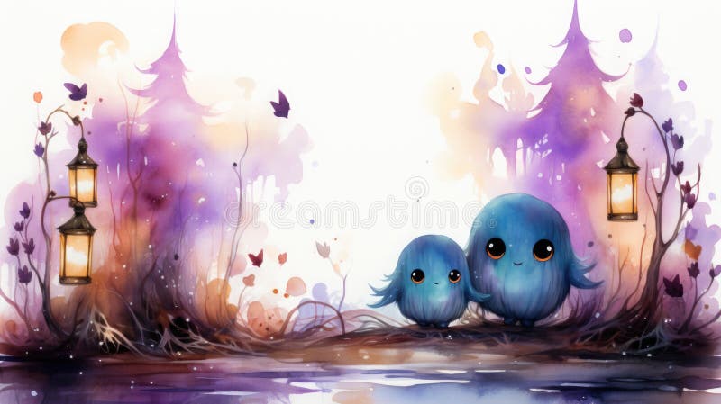 A Very Cute Little Blue Halloween Ghost Creatures. Generative AI Image ...