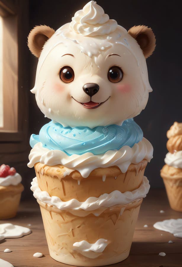 Very Cute Polar Bear Cake with Whipped Cream Stock Illustration ...