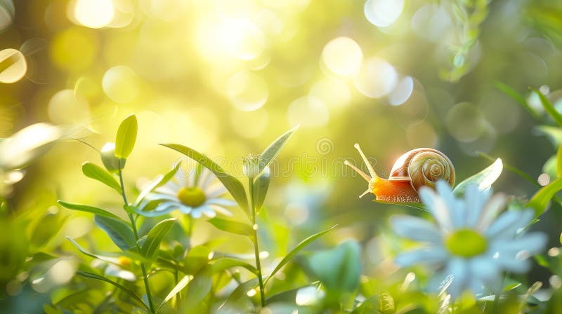 A Very Cute Snail Sitting on a Plant Under Sunlight Stock Illustration ...