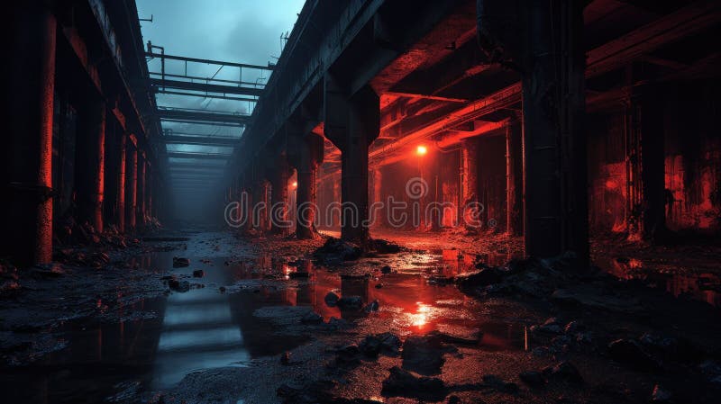 A Very Dark and Dirty Looking Area with a Red Light, AI Stock Image ...
