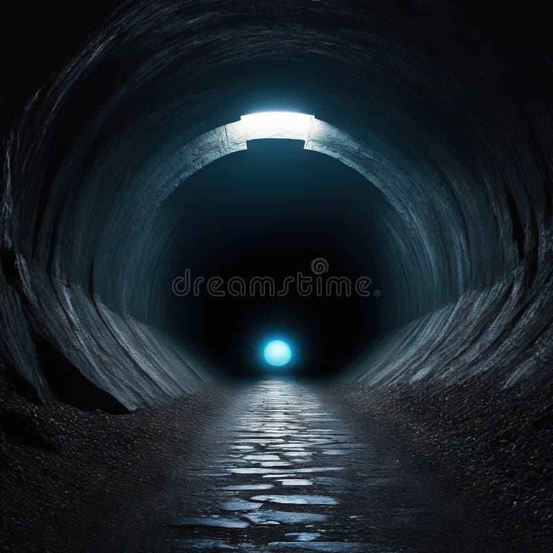 Very Dark Mine Tunnel with Big Horror Alien Exit Stock Illustration ...